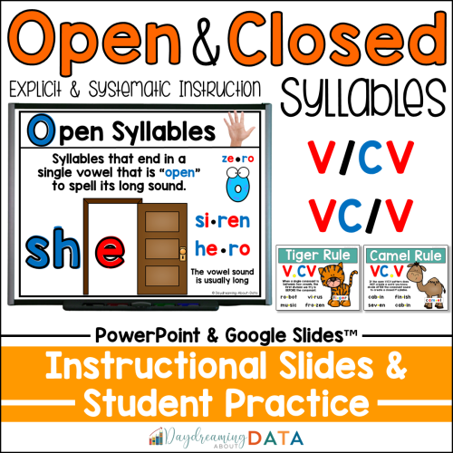 Open Syllables V/CV Closed Syllables VC/V Structured Literacy Lessons ...