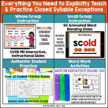 Closed Syllable Exceptions Phonics Lessons and Practice
