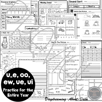 Long U Worksheets | Vowel Teams OO, EW, UE, UI | Silent E Activities ...