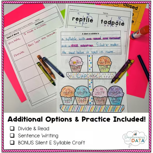 Silent E Syllables Phonics Craft - Daydreaming About Data