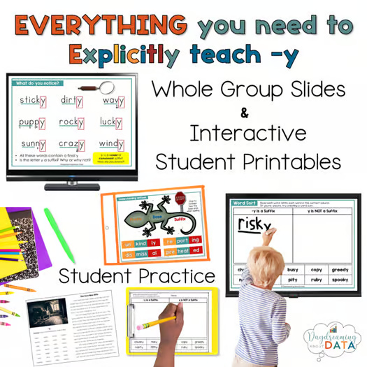 Suffix -Y Morphology Lessons Activities Worksheets - Daydreaming About Data