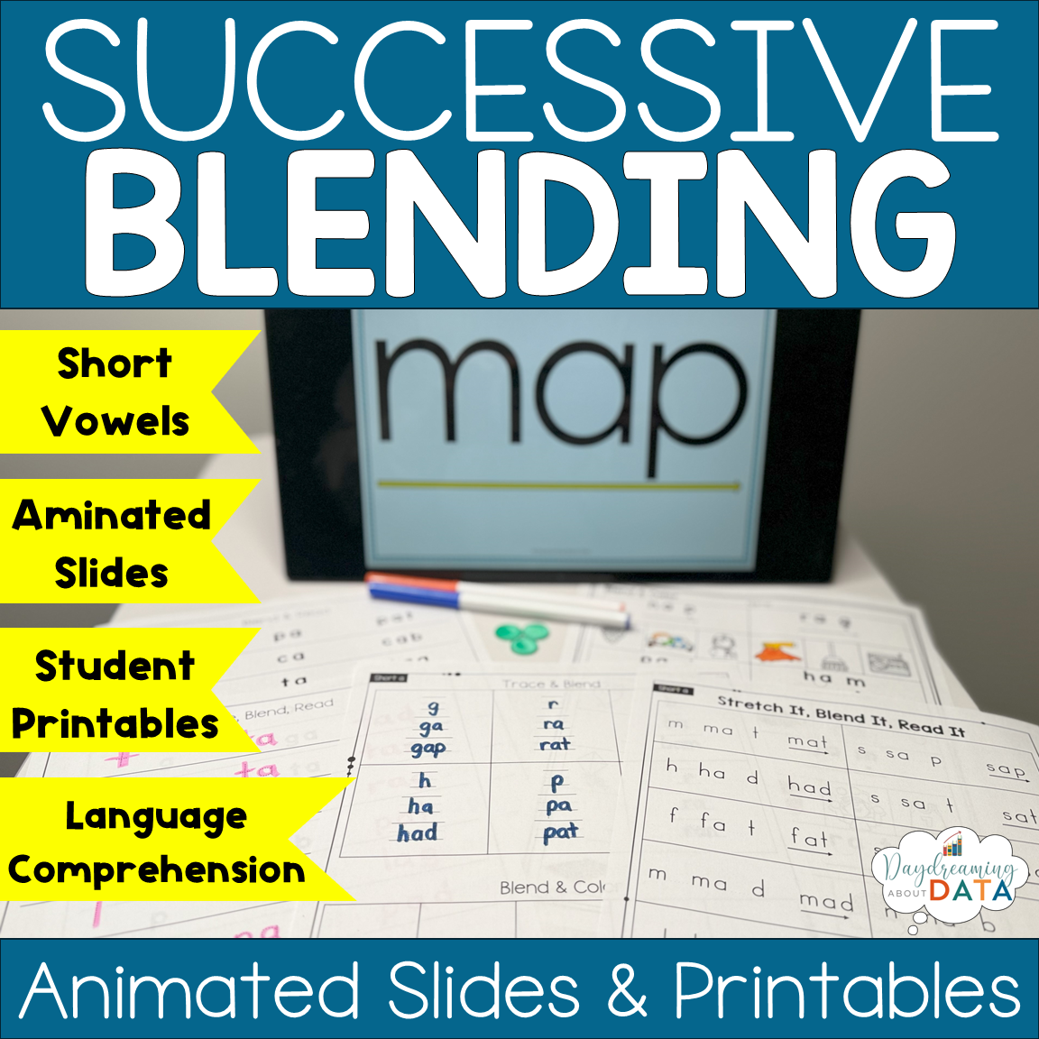 CVC Word Successive Blending Slides and Practice Sheets - Daydreaming About Data