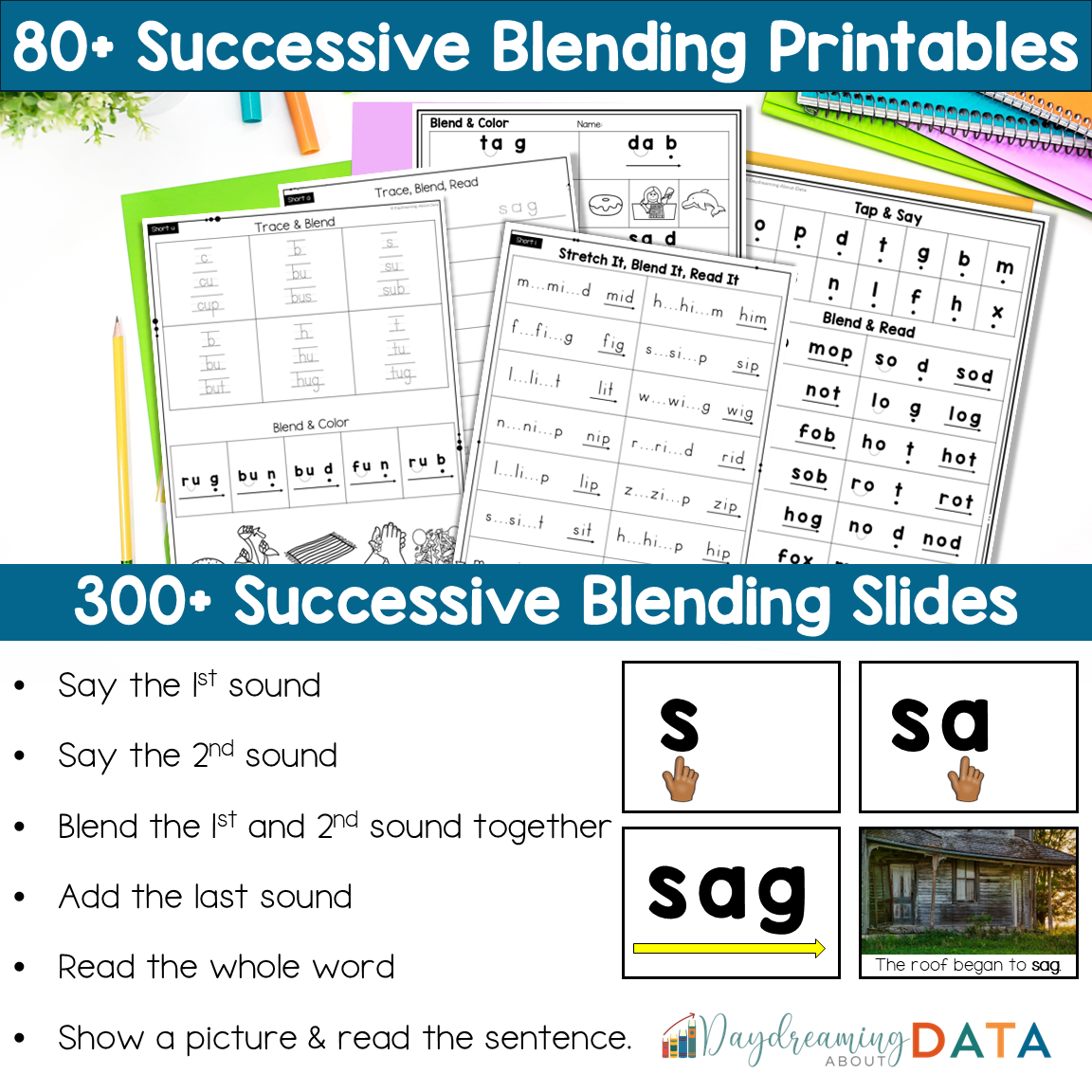 CVC Word Successive Blending Slides and Practice Sheets - Daydreaming ...